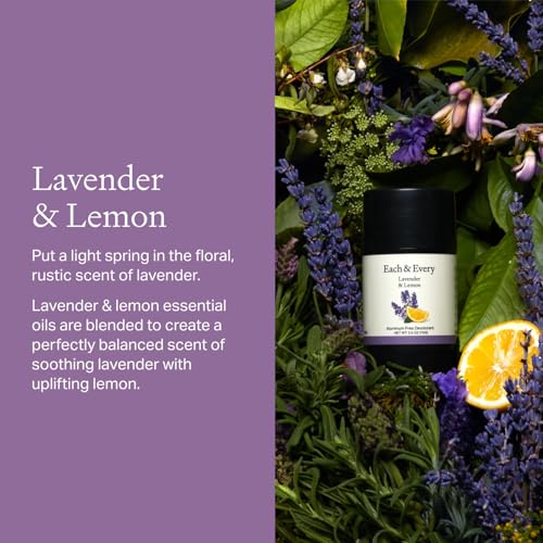 Each & Every All Natural Deodorant for Women & Men - Sensitive Skin, Plant-Based, Baking Soda & Aluminum-Free Deodorant - Clean Long Lasting 24 Hr Odor Control - Lavender & Lemon Travel Size, 2.5oz