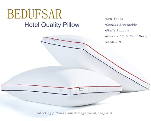 Bedufsar Bed Pillows King Size Set of 2, Hotel Quality Firm and Supportive Gusseted Pillows for Side and Back Sleepers, Cooling Down Alternative Fluffy and Soft Pillow (20x34 in)