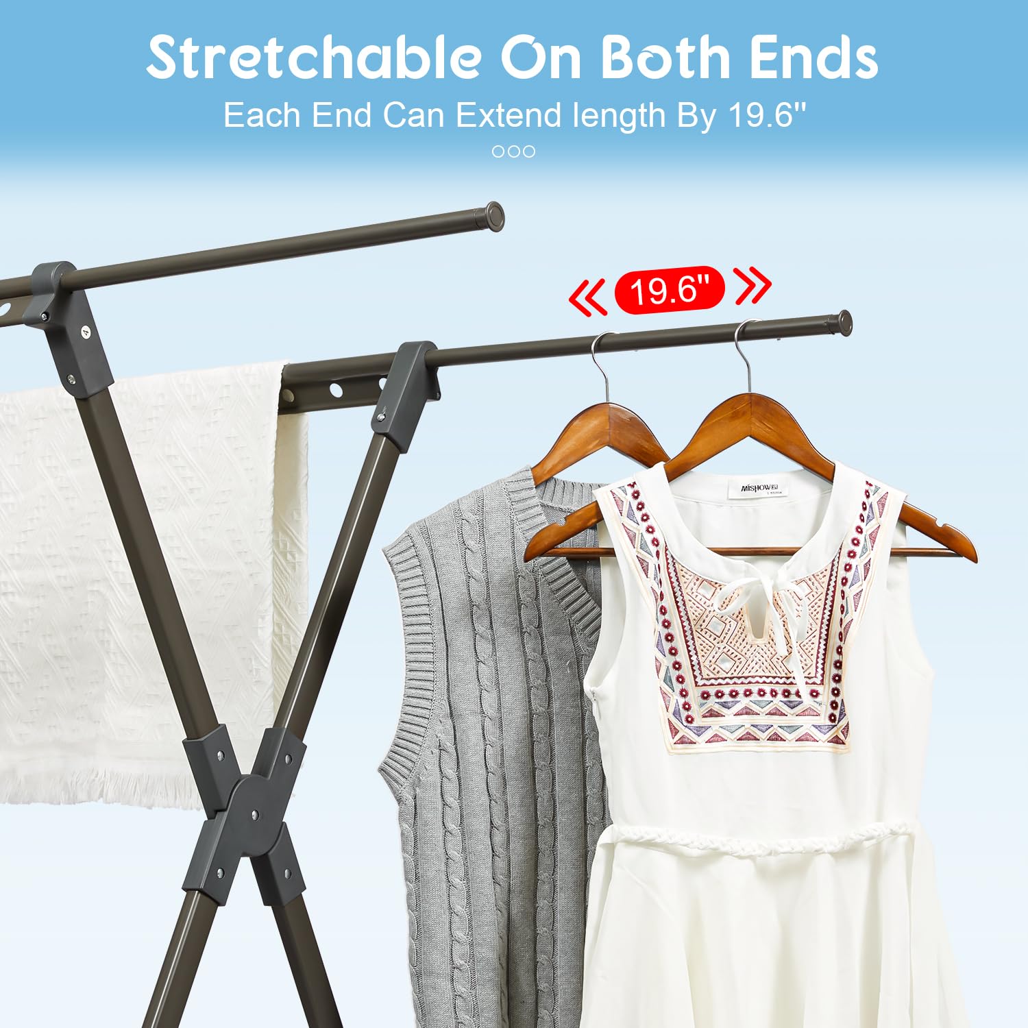 90 Inches Outdoor Clothes Drying Rack Foldable,Retractable Large Drying Rack Clothing,Heavy Duty Aluminum Laundry Drying Rack Collapsible with 42 Windproof Hooks and Drying Mesh for Outdoor Indoor