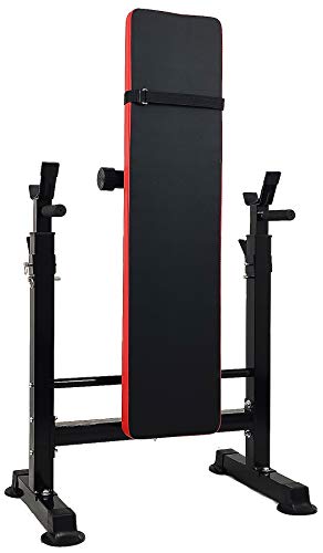 BalanceFrom Adjustable Folding Multifunctional Workout Station Adjustable Olympic Workout Bench with Squat Rack, Black/Red
