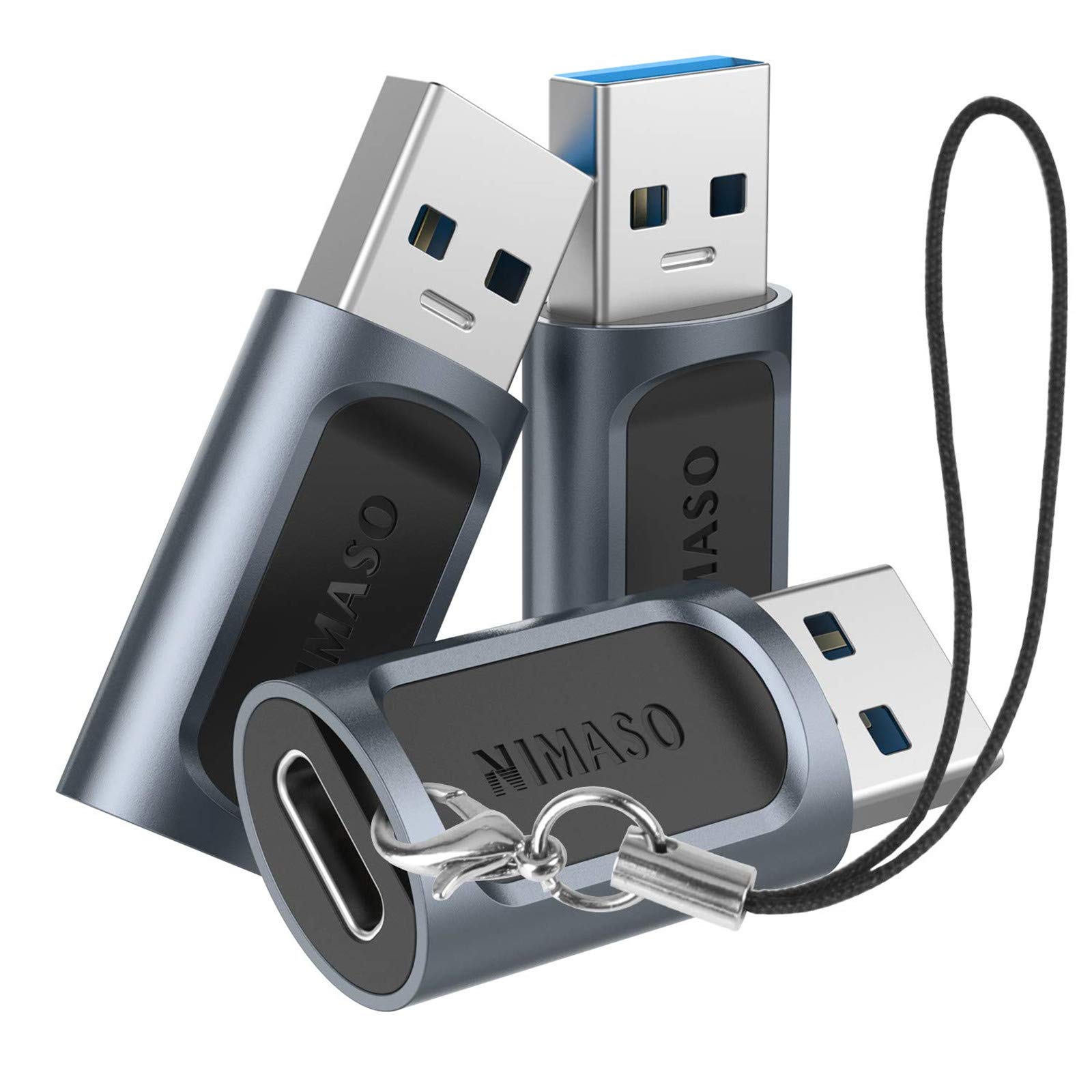 3 Pack USB C to USB 3.0 Adapter, NIMASO USB-A to USB-C Adapter 5Gbps Sync Fast Charging Compatible with Laptops, Power Banks, for iPhone 11 12, Airpods iPad 8th, Samsung Note 10 S20, Google Pixel 5 4