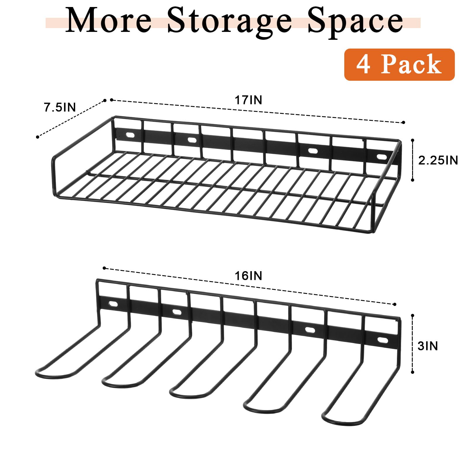 Barydat 4 Pack Power Tool Organizer Wall Mounted Drill Storage Garage Wall Rack Power Drill Holder Heavy Duty Floating Tool Shelf Battery Charging Station for Garage Workshop