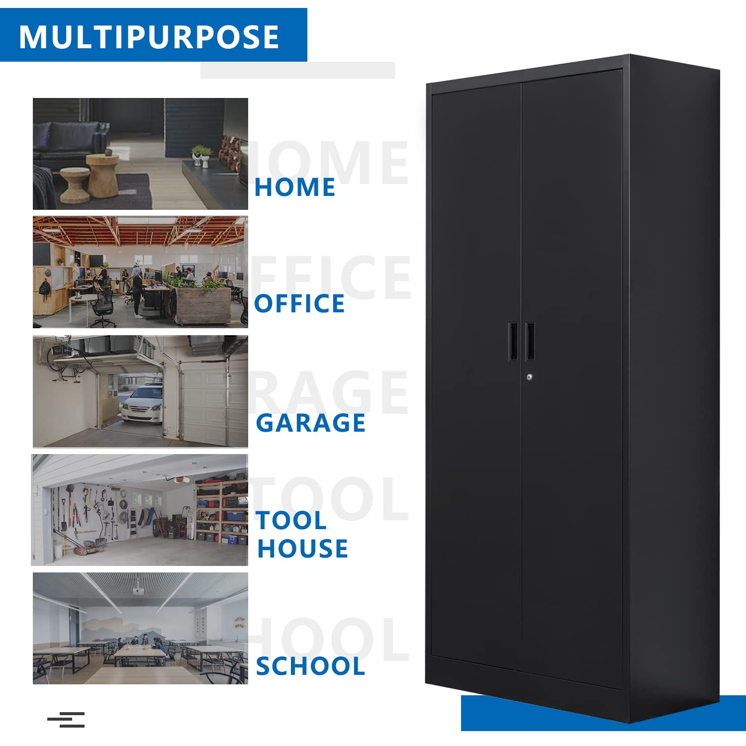BESFUR Metal Storage Cabinet with 2 Doors and 4 Shelves, Lockable Steel Storage Cabinet for Office, Garage, Warehouse