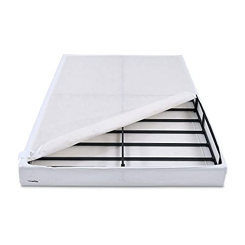 Amazon Basics Smart Box Spring Bed Base, 5 Inch Mattress Foundation, Tool-Free Easy Assembly, California King, White