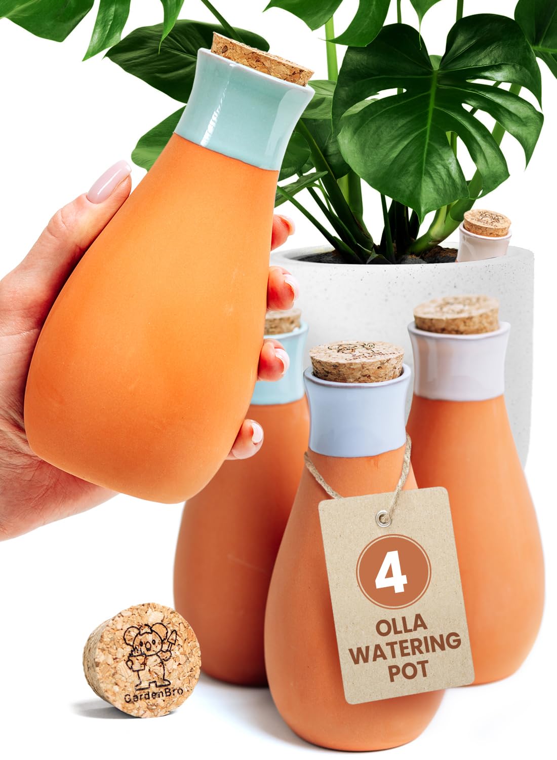 4 Pcs Ollas Terracotta Watering Pots Large- Self Watering Planter Insert Olla Watering System For 1-week Easy To Refill - Clay Plant Watering Globes For Outdoor & Indoor Plants [4 PCS, Multicolor]