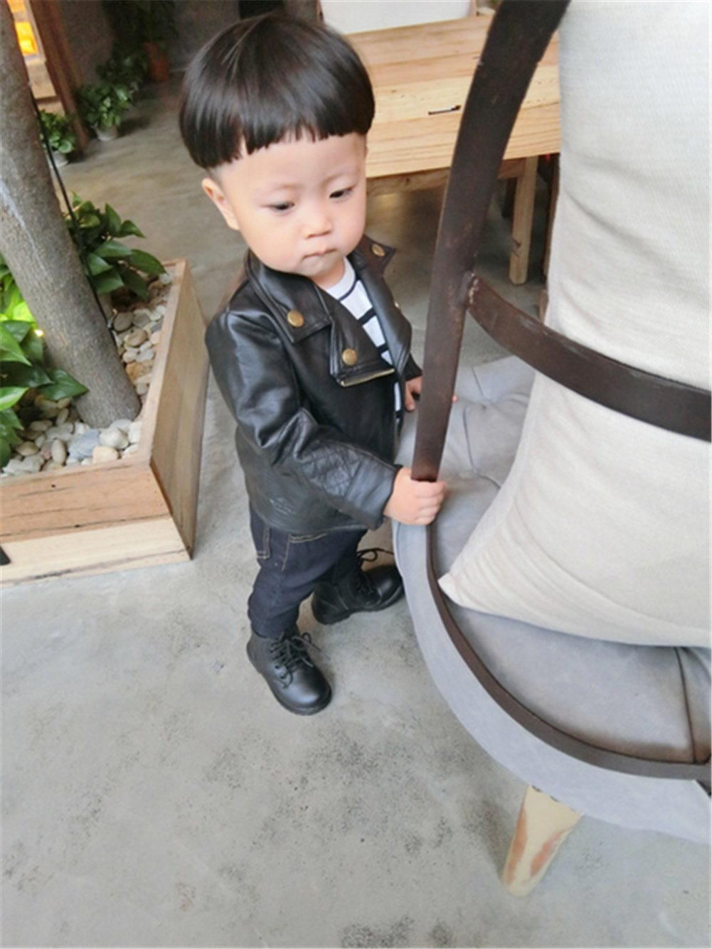 UNIQUEONE Baby Boys Girls Kids Outfits Spring Autumn PU Faux Leather Lapel Jacket Oblique Zipper Outerwear Coat size 6-12 Months/Tag5 (Black)