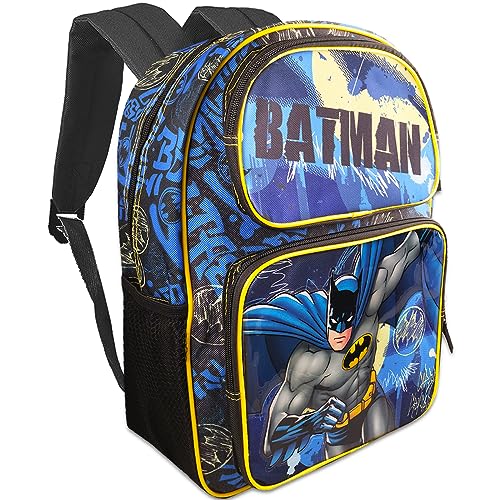 Batman Backpack for Kids - Bundle with 16" Batman Backpack Plus Batman Stickers, Water Bottle, and More for Boys and Girls (Batman School Supplies)