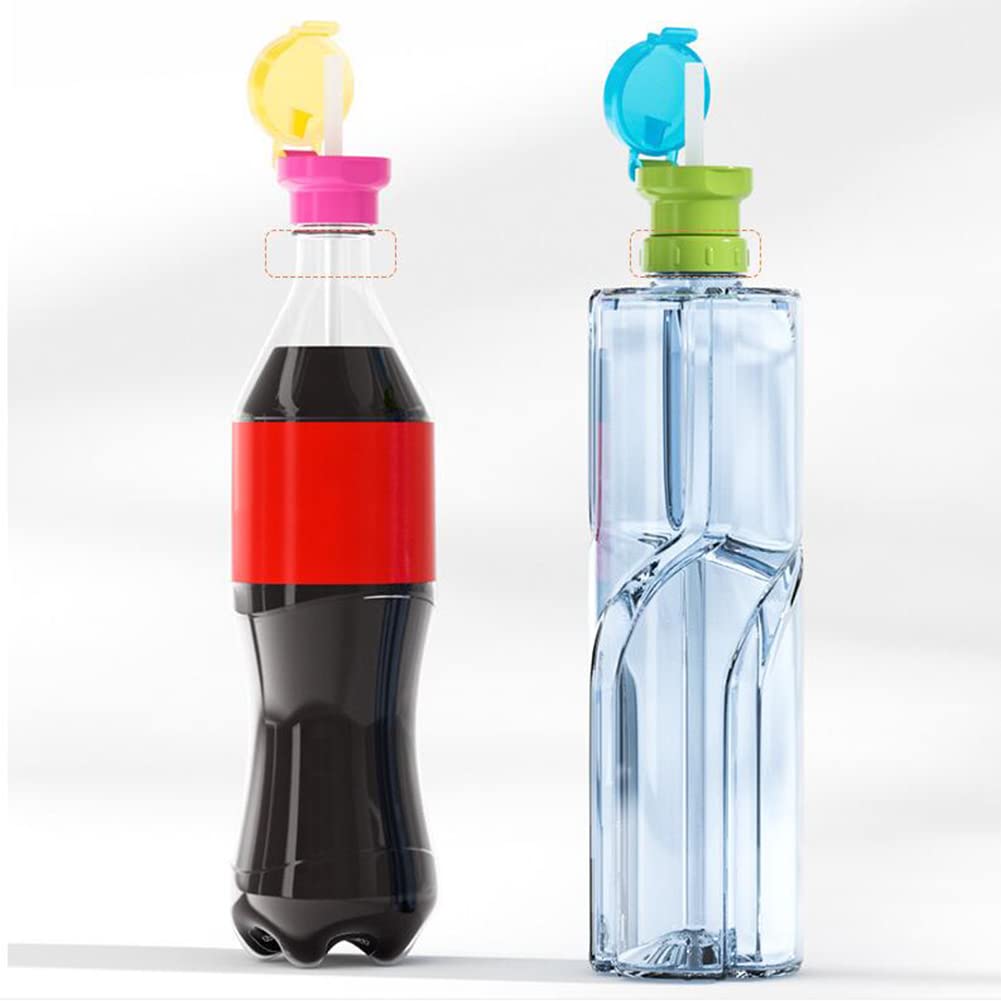 3PCS Bottle Twist Lid, Spill Proof Water Bottle Twist Cover Cap for Juice Soda, Water Bottle Caps with Straw - Random Colour