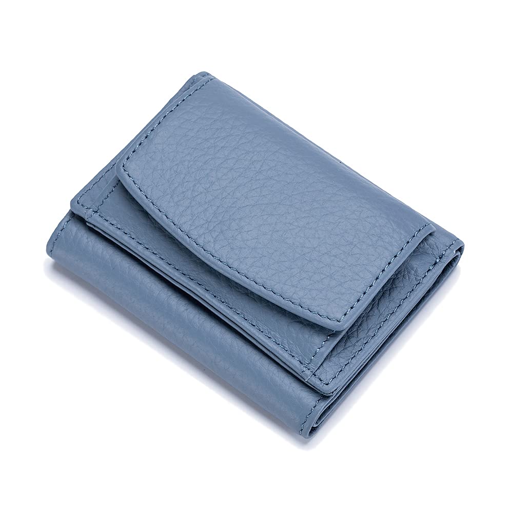 Yocipa Small Wallet For Women RFID Leather Compact Card Wallets Womens Thin Front Pocket Purse(Blue)