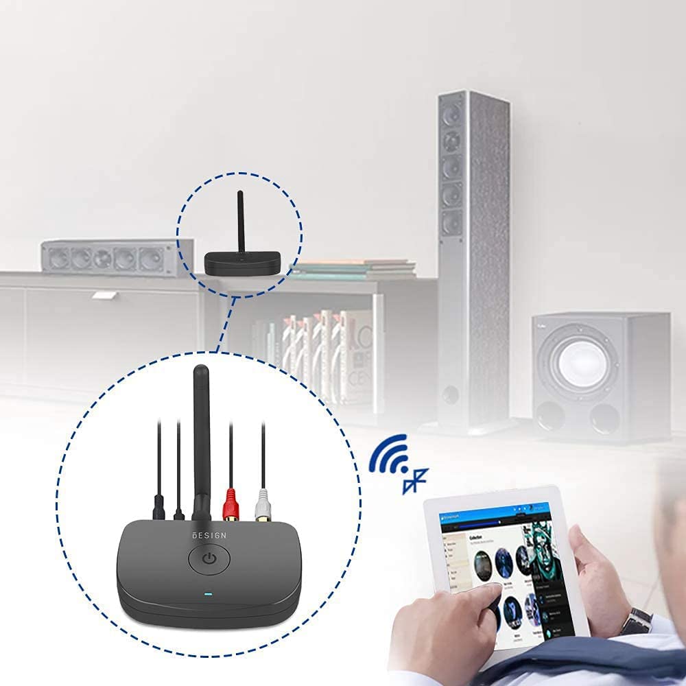 Besign BE-RCA Long Range Bluetooth Audio Adapter, HiFi Wireless Music Receiver, Bluetooth 5.0 Receiver for Wired Speakers or Home Music Streaming Stereo System, Black