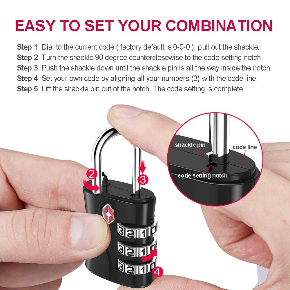 ZHEGE Luggage Locks, TSA Approved Locks, 3 Dial Zipper Lock with (80CM) Cable for Suitcases, Backpack, Baggage (Rose Gold, 2 Pack)