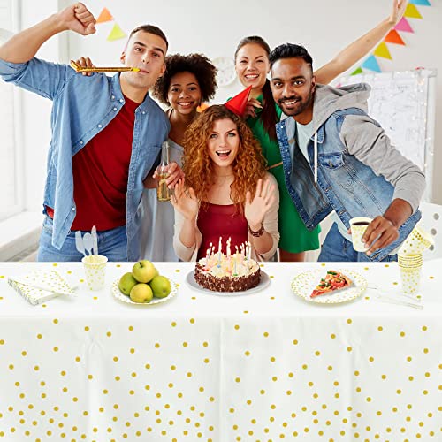 hapray 4 Pack Plastic Tablecloths for Rectangle Tables, Waterproof Disposable Party Table Cloths with Gold Dot, Rectangular Table Covers for Decorations, Baby Shower, Birthday, Wedding, 54β x 108β
