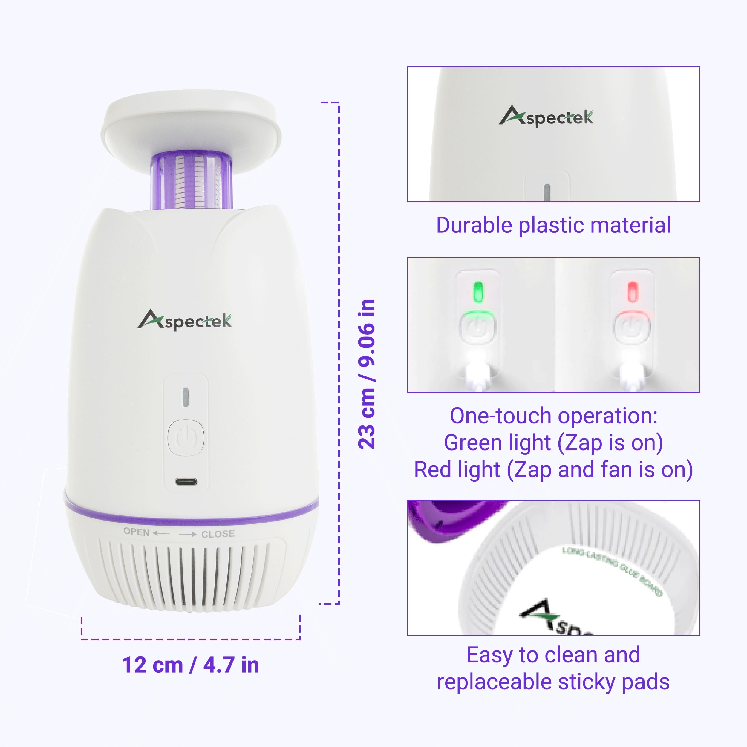 ASPECTEK Indoor Bug Zapper, 4 in 1 Insect Fly Zapper with UV Light,Powerful Electric Grid,Strong Fan and 10PCS Sticky Pads, Fly Trap for Mosquito, Fruit Flies, Gnat, Moth,etc