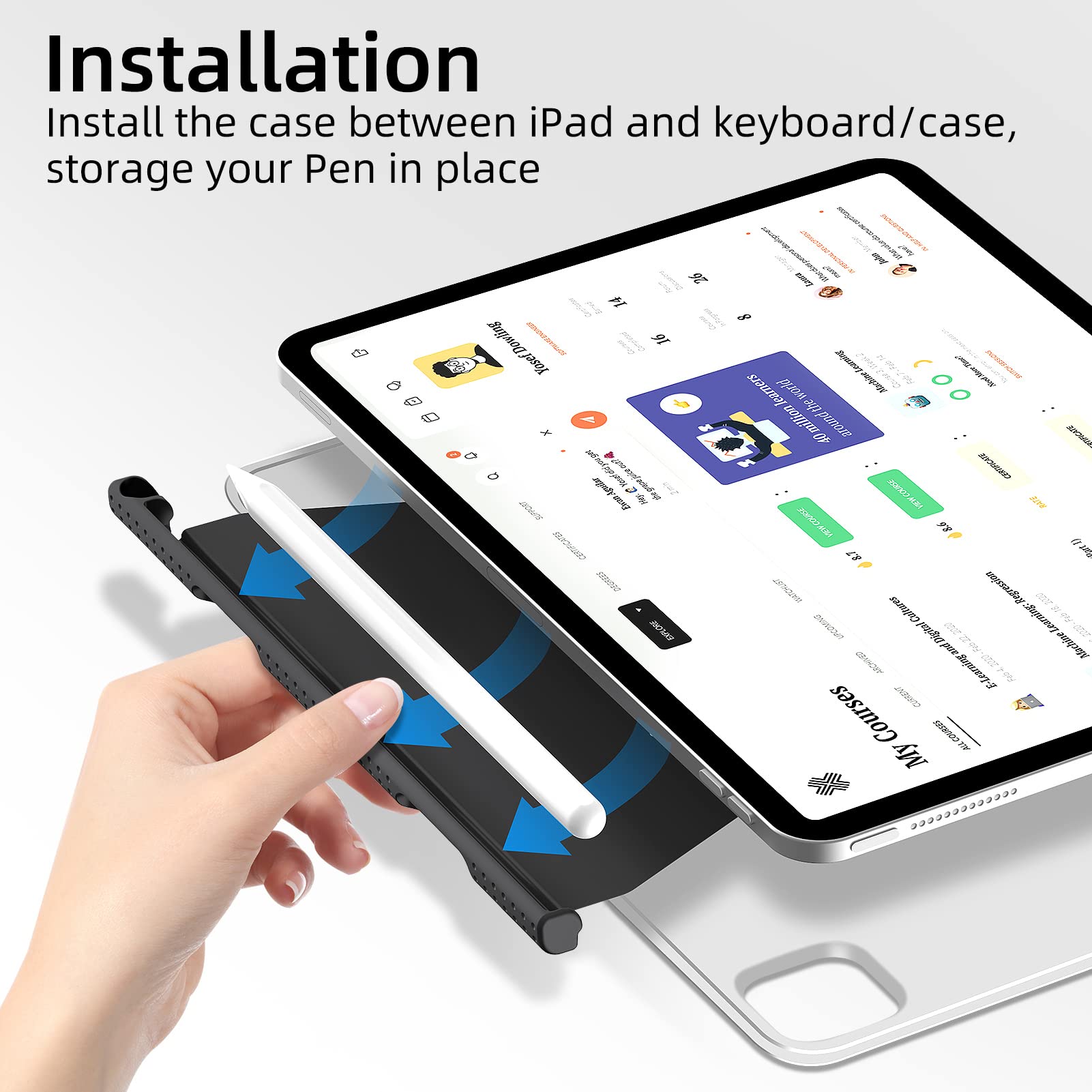 JUQITECH Pencil Holder for Apple Pencil Holder Compatible with Magic Keyboard, Smart Keyboard Folio, Smart Folio and Other Magnetic Cases, Slot Case for Apple Pencil 1st/2nd Generation (Black)