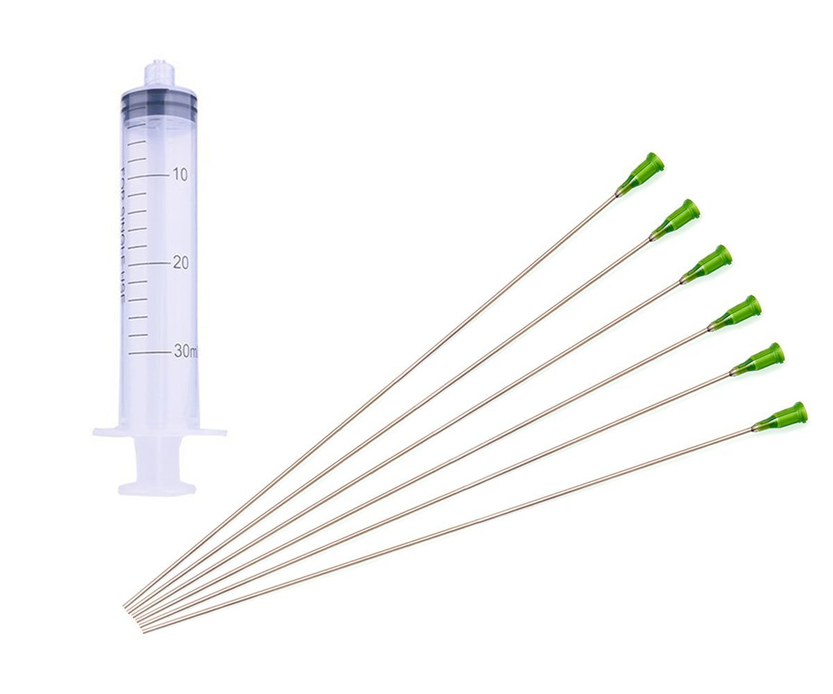 HUAHA 6 Pcs Dispensing Needle 14G x 10" with 30ml Syringe- Blunt Tip Luer Lock Super Long Needles