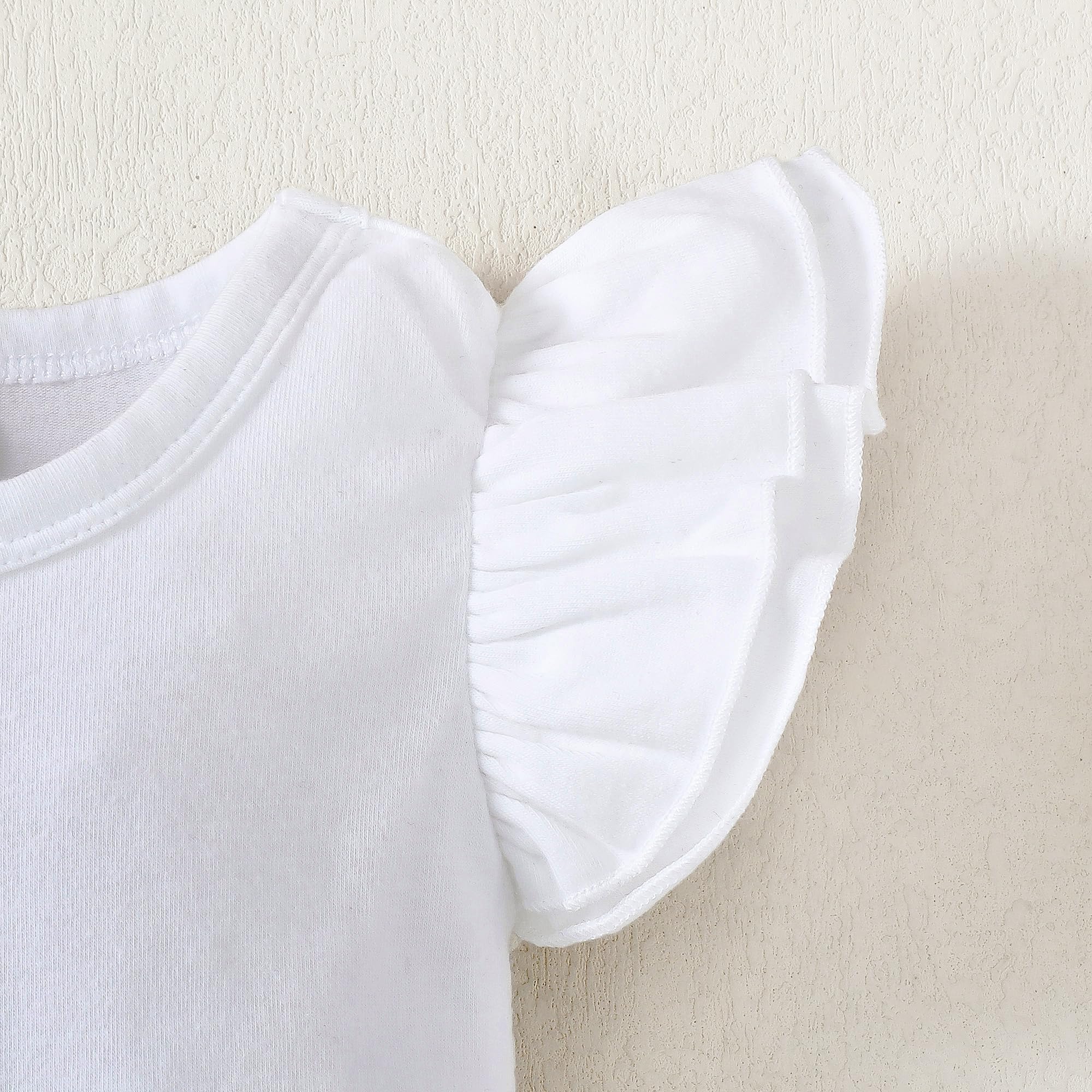 LYSMuch Baby Girls Ruffle Sleeves Bodysuit Infant Solid Color Top Jumpsuit (White,12-18 Months)