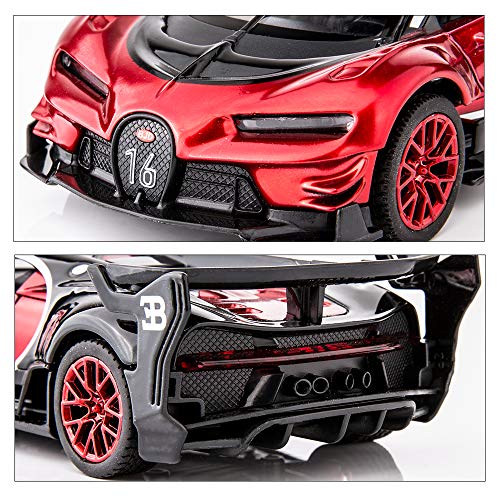 BDTCTK Bugatti Vision GT Supercar 1/32 Zinc Alloy Die Casting Pull Back Car Model Toy Sound and Light for Boy Girl Gift (red)