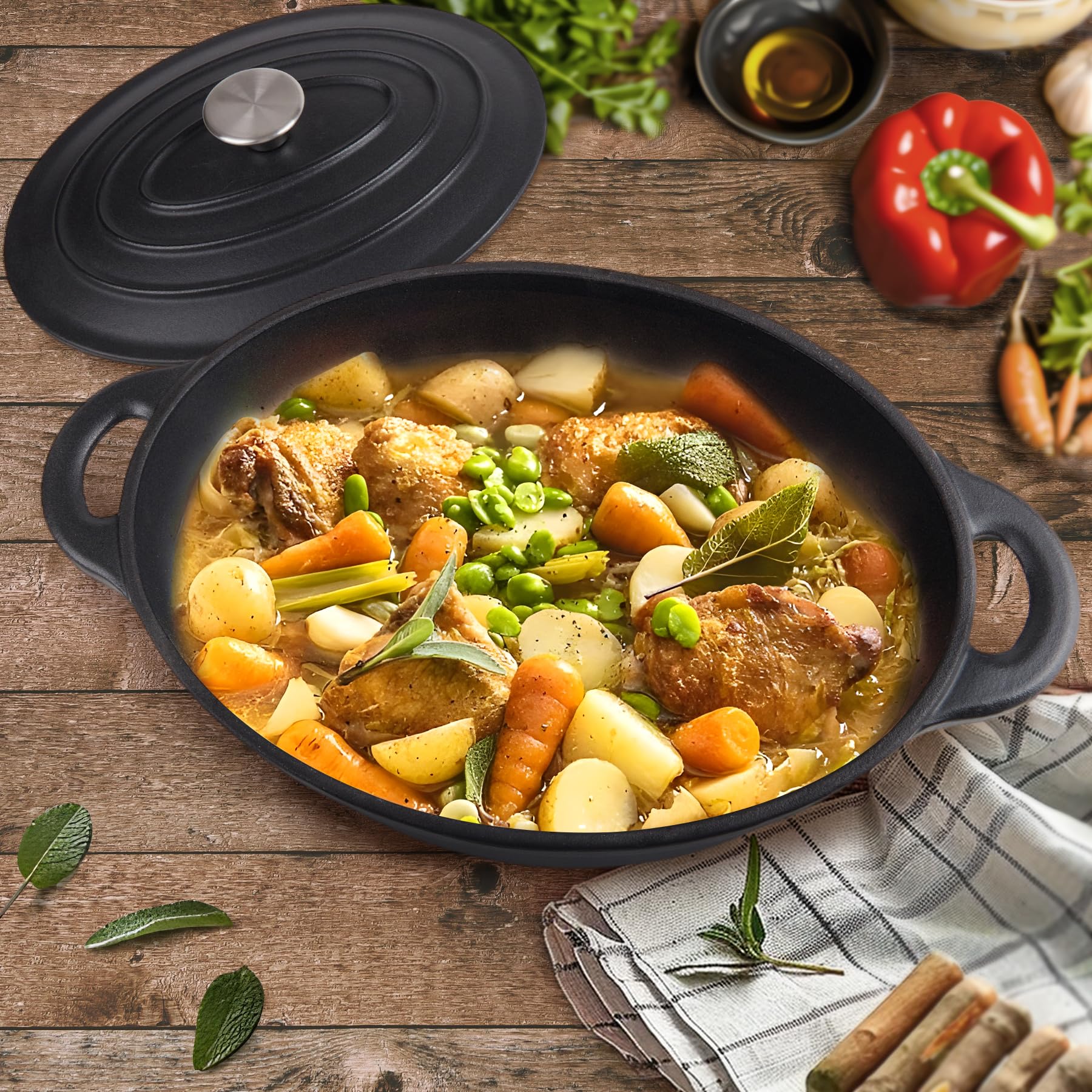 5.5 Quart Oval Enameled Cast Iron Dutch Oven Pot with Lid, Oven Safe up to 550° F & Dishwasher Safe, Sturdy Dutch Oven Cookware
