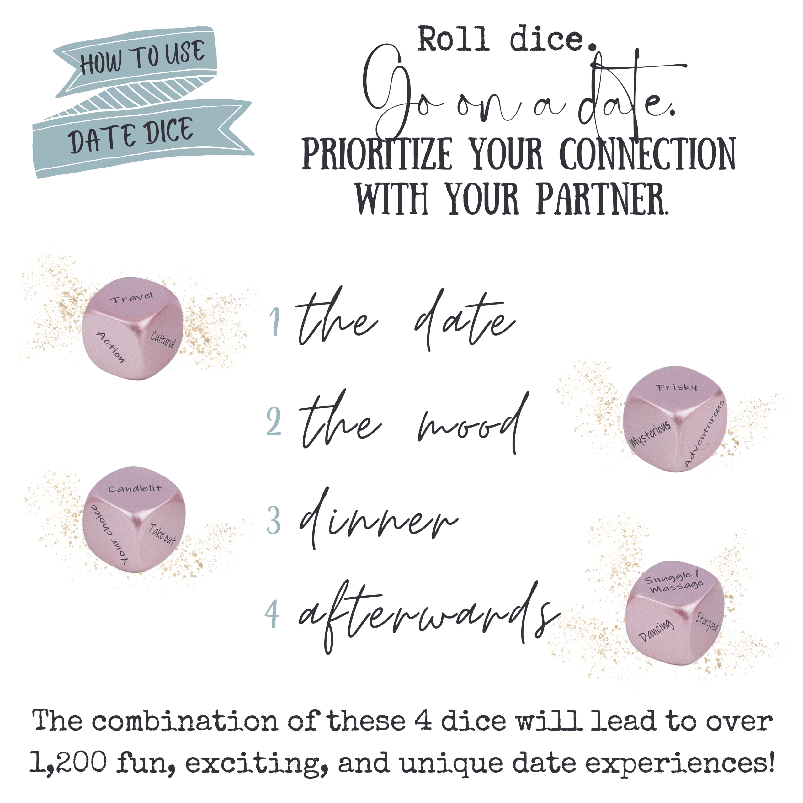 Lavender Sophia Date Night dice for Couples - Date dice for Couples Date Night Ideas - 100 Date Ideas for Couples Games Date Night Bucket List - Date Night Games for Couples Games