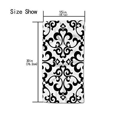 HGOD DESIGNS Black Floral, Vintage Flower Paisley Design Black and White 100% Cotton Soft Bath Hand Towels for Bathroom Kitchen Hotel Spa 15inX30in