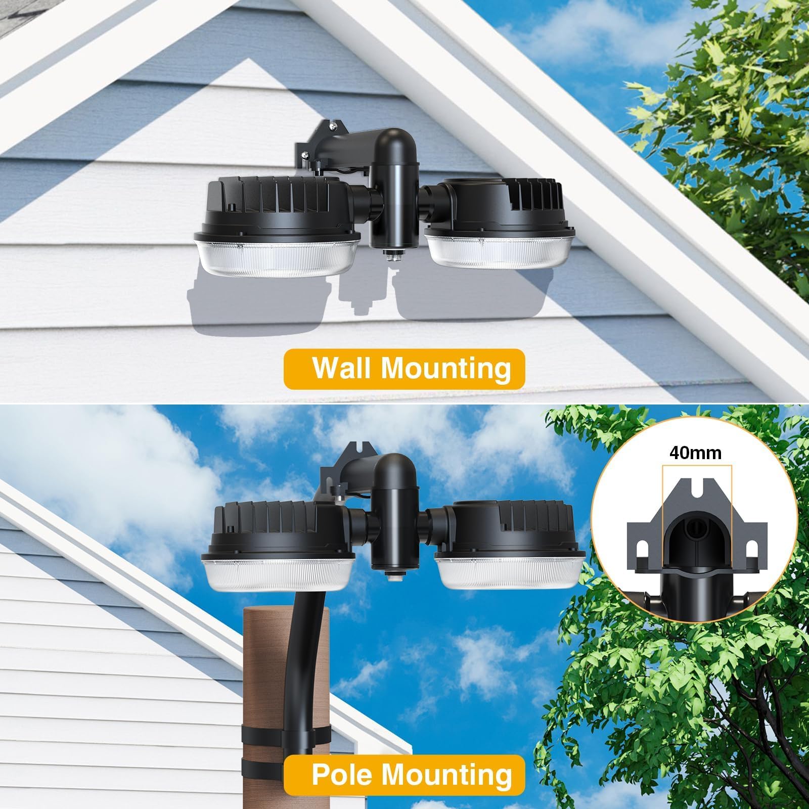 Onforu 100W LED Barn Light Dual-Head with Timer, Dusk to Dawn Outdoor Flood Lighting with Remote, 6500K Daylight 10000lm Adjustable Brightness, IP65 Waterproof Street Area Light for Yard Garage Barns