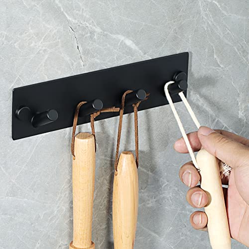 Alise Bathroom Towel Hook Towel Robe Coat Rack/Rail with 4 Hooks,Wall Drilling or 3M Self-Adhesive Mount,GWLD1004B-4P SUS304 Stainless Steel Black Finish Pack of 4