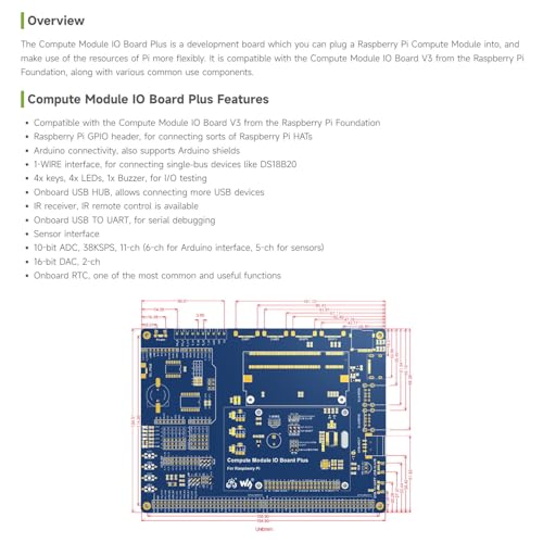 Waveshare Compute Module IO Board Plus Development Composite Breakout Board for Developing with Raspberry Pi CM4S/CM3 CM3L Various Common Use Components