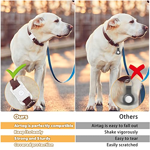 Airtag Dog Collar Holder, Silicone Apple Airtag Holder for Dog Collar, Waterproof Protective Air Tag Holder Case Compatible with Cat Dog Collars Loop & Backpack Accessories - White