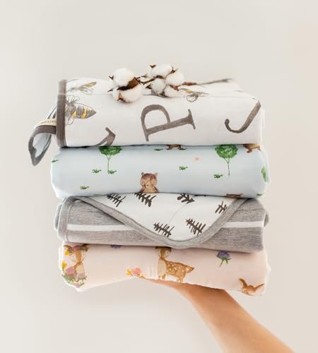 Burts Bees Baby Infant Reversible Blankets 100% Organic Cotton GOTS Certified - A-Bee-C Prints with Quilting Pattern Soft Nursery Blanket with 100% Polyester Fill for Size 30 x 40 Inch