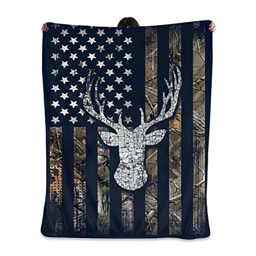 American Flag Blanket American Flag USA Camo Buck Deer Hunting Throw Blankets Camouflage Throw Blanket for Couch Bed Sofa Decoration 40"x50"