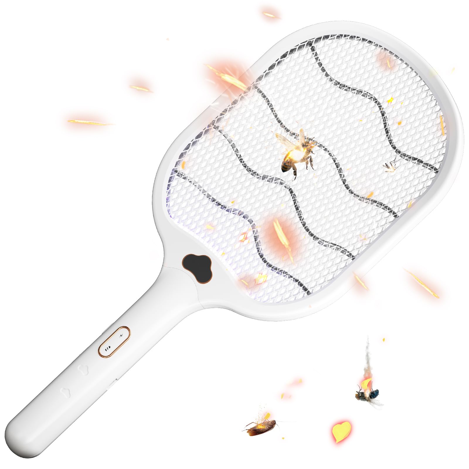ZAP Zone Electric Fly Swatter Racket: 3500V Bug Zapper Racket Dual Modes Mosquito Killer with Purple Mosquito Light Rechargeable for Indoor Home Office Backyard Patio Camping