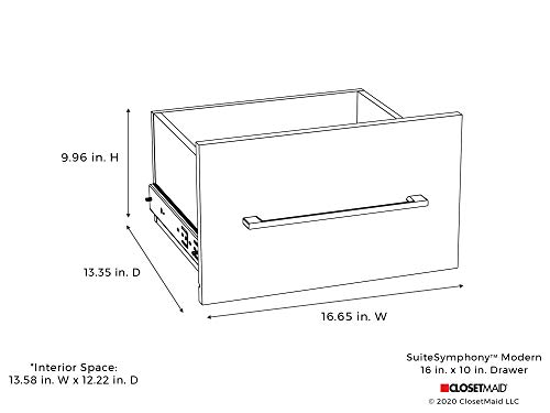ClosetMaid SuiteSymphony Wood Closet Drawer, Add On Accessory, Modern Style, For Storage, Closet, Clothes, 16β x 10β Size for 16 in. Units, Natural Gray/Satin Nickel