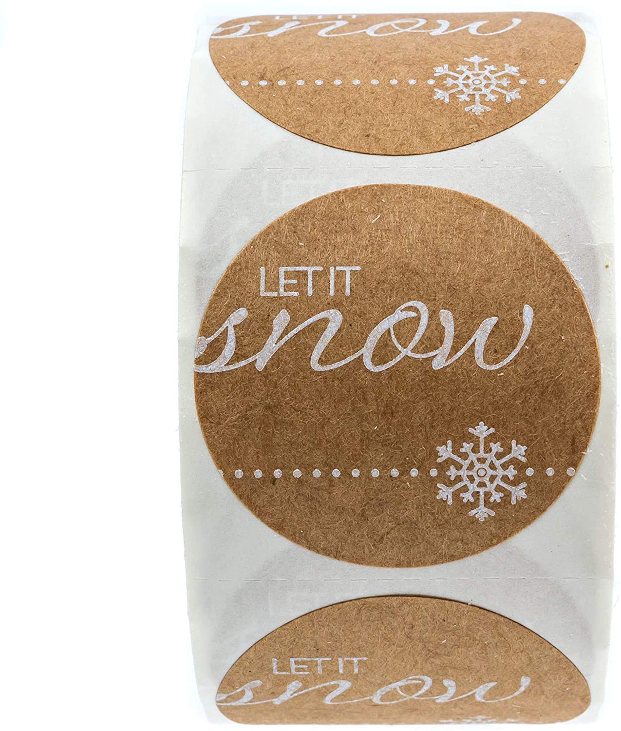 Let It Snow Holiday Stickers / 500 Brown Kraft Winter Snowflake Labels / 1.5" Christmas Card Envelope Seals