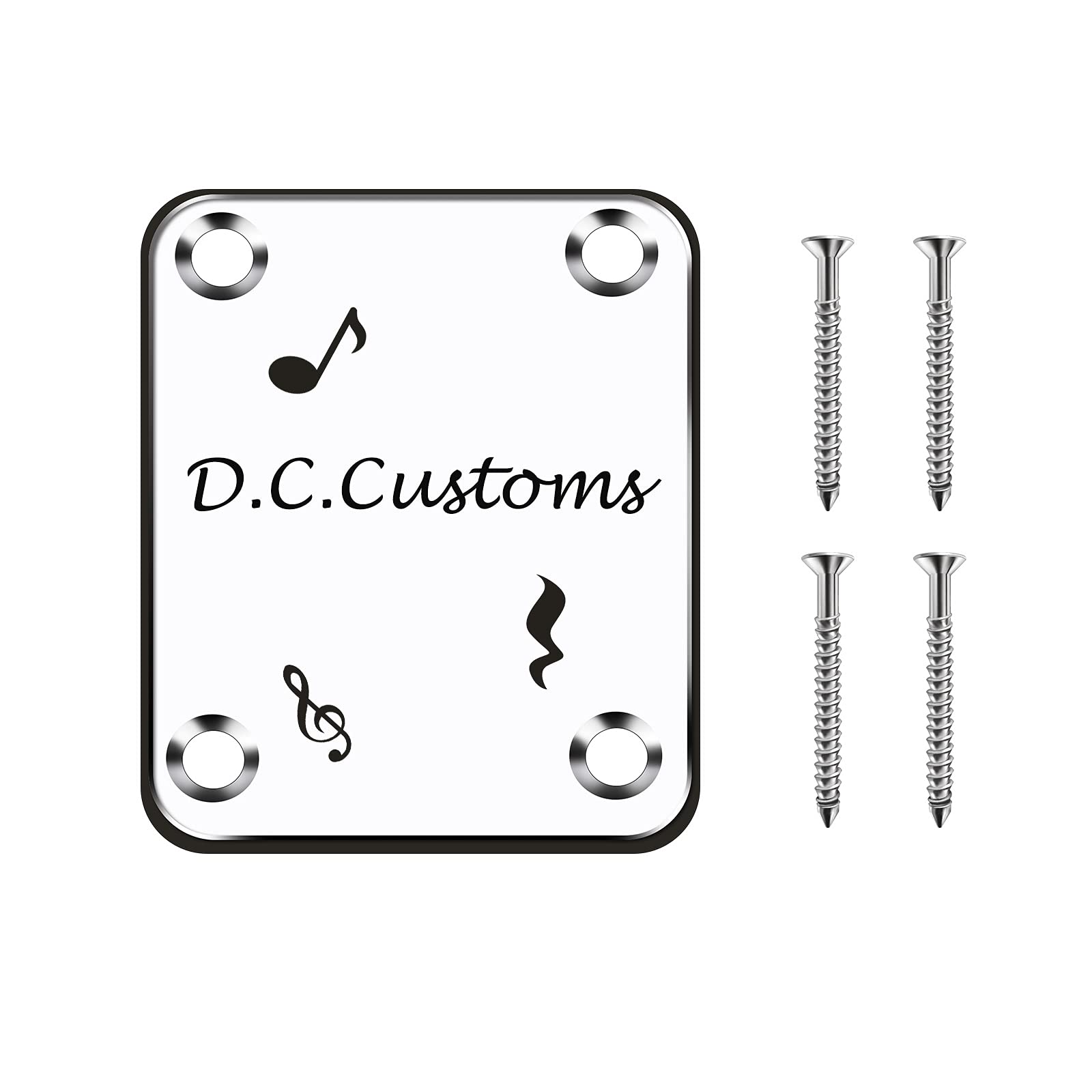 Custom Engraved Text/Name Guitar Neck Plate Personalized Plate Plain with Crews Chrome for ST Strat Tele Basses Replacement for Electric Guitar Accessories Gifts