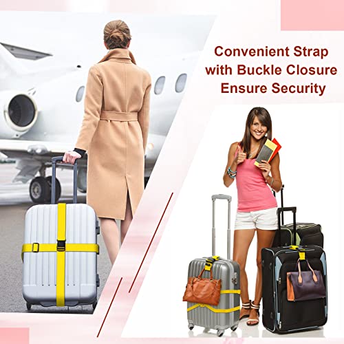 8 Pcs Luggage Straps Suitcase Belts Add A Bag Luggage Straps Elastic Adjustable Belt Suitcase Strap Belt Luggage Bungees for Add a Bag Suitcase Belt Travel Accessories for Connect Luggage (Yellow)