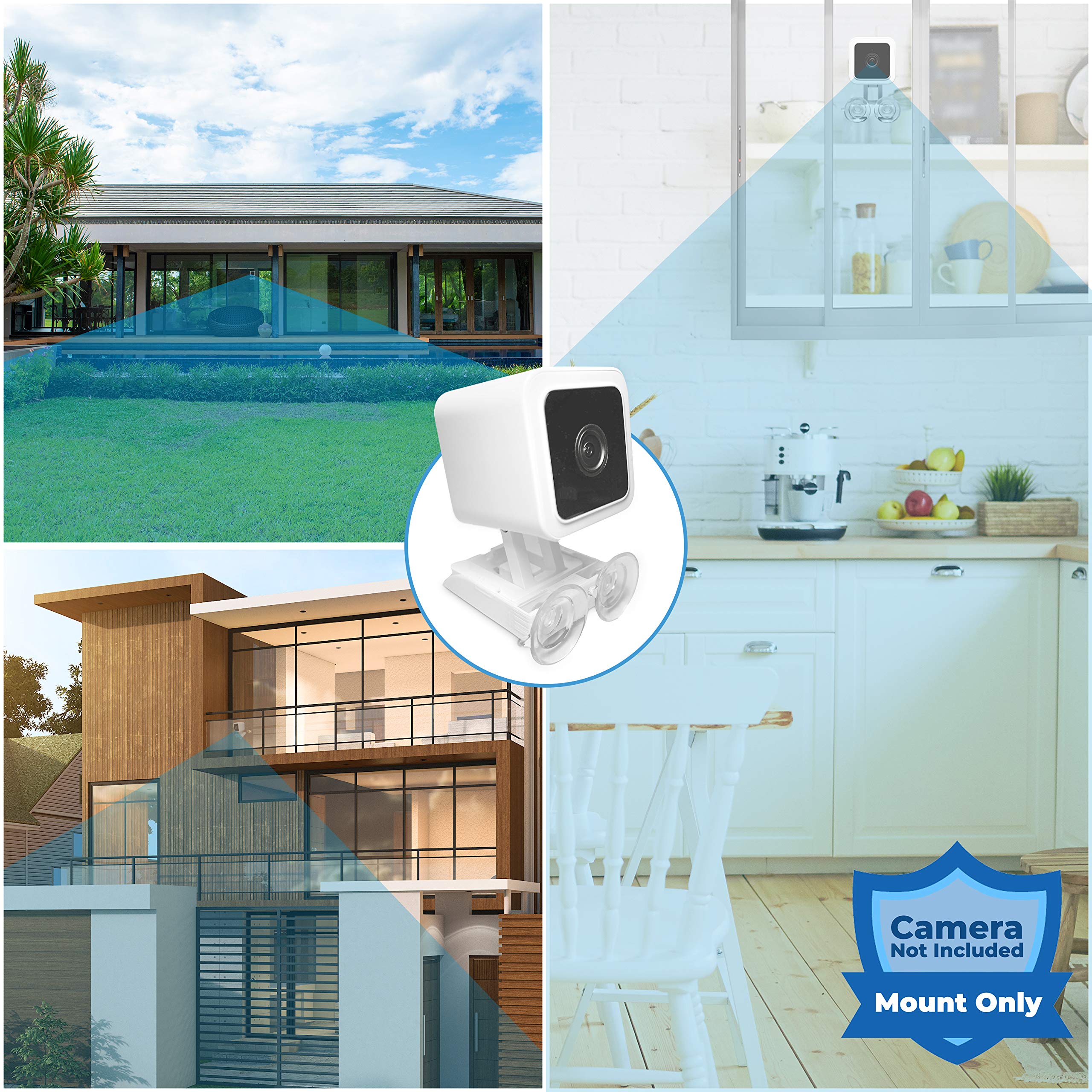 v3 Wyze Compatible Secure Suction Mount (Camera Not Included) – Bracket Shelf with Dual Suction Cups Allows 360 Swivel – Affixes to Window Glass, Mirror, and Smooth Surfaces by Arthon (v3, 1 Mount)