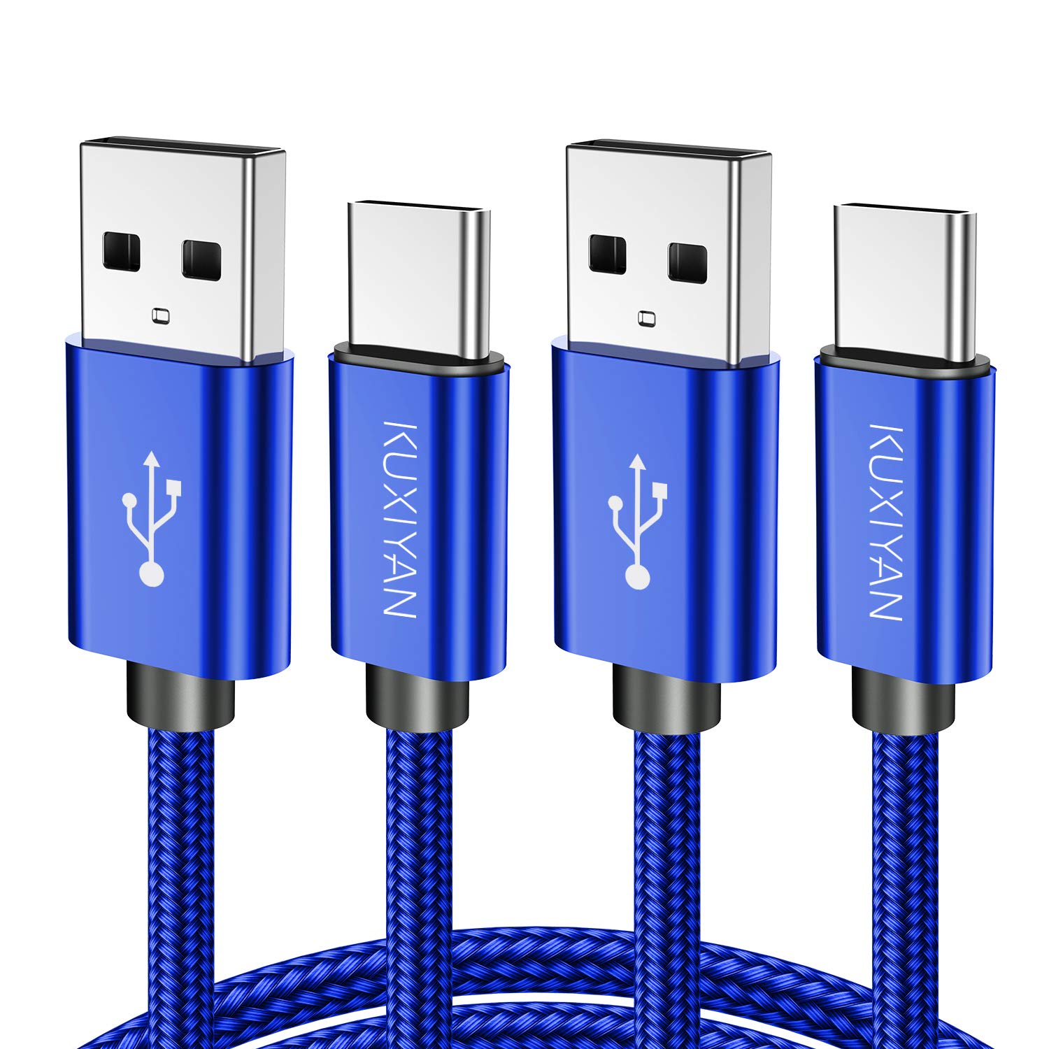 USB Type C Cable, (2-PACK 3FT) USB C Charger Cable Nylon Braided Fast Charging Sync Cord Compatible Samsung Galaxy S10 S9 S8 Plus,Note 9 8, LG G7 V30S V35 THINQ V30 G6,Google Pixel 2 xl,HTC U12+(Blue)
