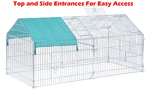 71" x 30" Galvanized Steel Foldable Outdoor Chicken Coop Run Metal Pet Hutch Enclosure Small Animal Playpen Waterproof Cover for Rabbits Chickens