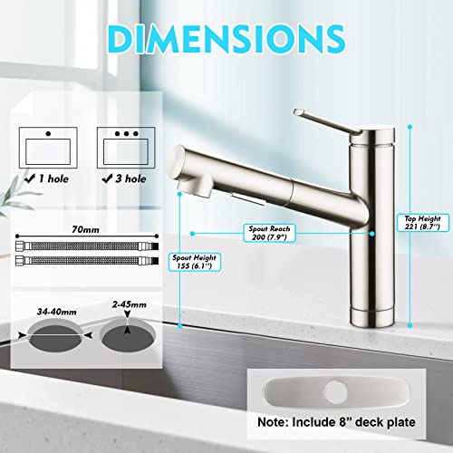 CREA Kitchen faucets, Bar Sink Faucet, Kitchen Sink Faucet Pull Out Brushed Nickel Single Handle Prep Wet Commercial Modern rv Low Arc Faucet