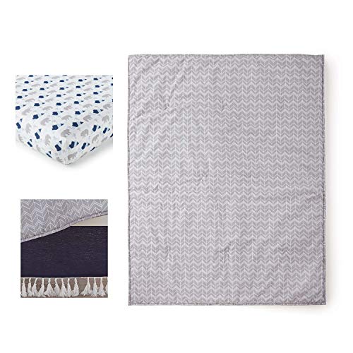 Levtex Baby - Tristen Crib Bed Set - Baby Nursery Set - Chevron - Grey, Blue, Navy, and Cream - Sophisticated Mountain - 3 Piece Set Includes Quilt, Fitted Sheet, and Crib Skirt/Dust Ruffle
