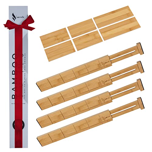 Bamboo Drawer Dividers Set of 4, Expandable Drawer Organizer, Utensil Drawer Organizer, Dresser Drawer Divider, Drawer Separators, Adjustable Drawer Divider with Secure Hold and Protective Padding