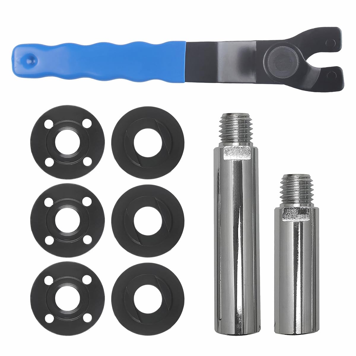 5/8"-11 Angle Grinder Extension Shaft Set Connecting Rotary Rod with Adjustable Angle Grinder Pin Wrench Lock-Nut Spanner and Flange Nut kit Compatible with Bosch Dewalt Makita etc(3" & 4" & 5.5")