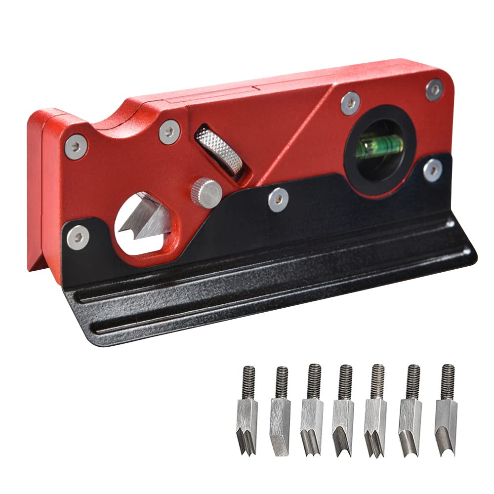 Preshwous Chamfer Plane for Wood, Woodworking Edge Corner Flattening Tool with Leveling Blisters, Handheld Planers with 7PCS Replaceable Cutter Head. (Red)