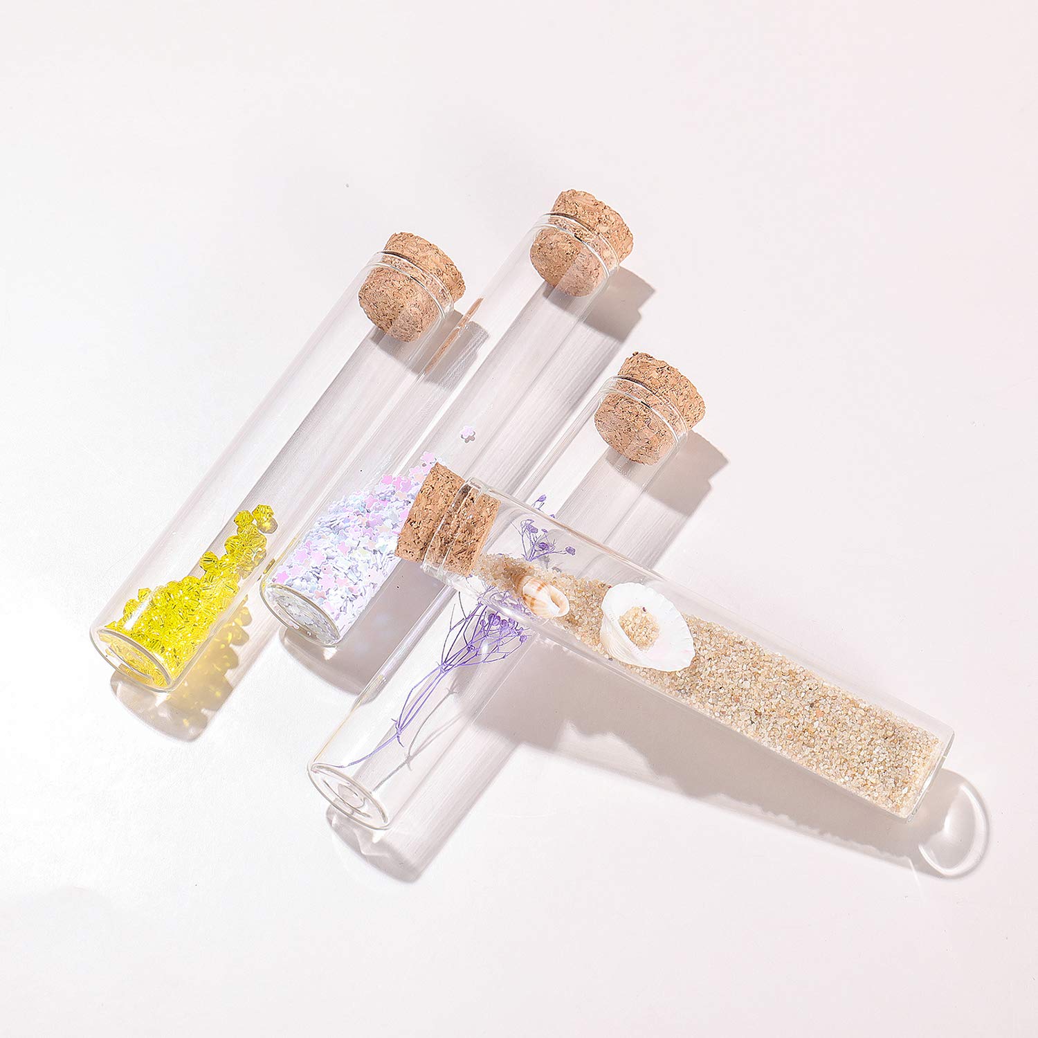 VOFUWS 30pcs 25ml Clear Flat Glass Test Tubes with Cork Stoppers for Scientific Experiments, Party Decorations, Candy Storage,as Bath Salt Containers(20×100mm)