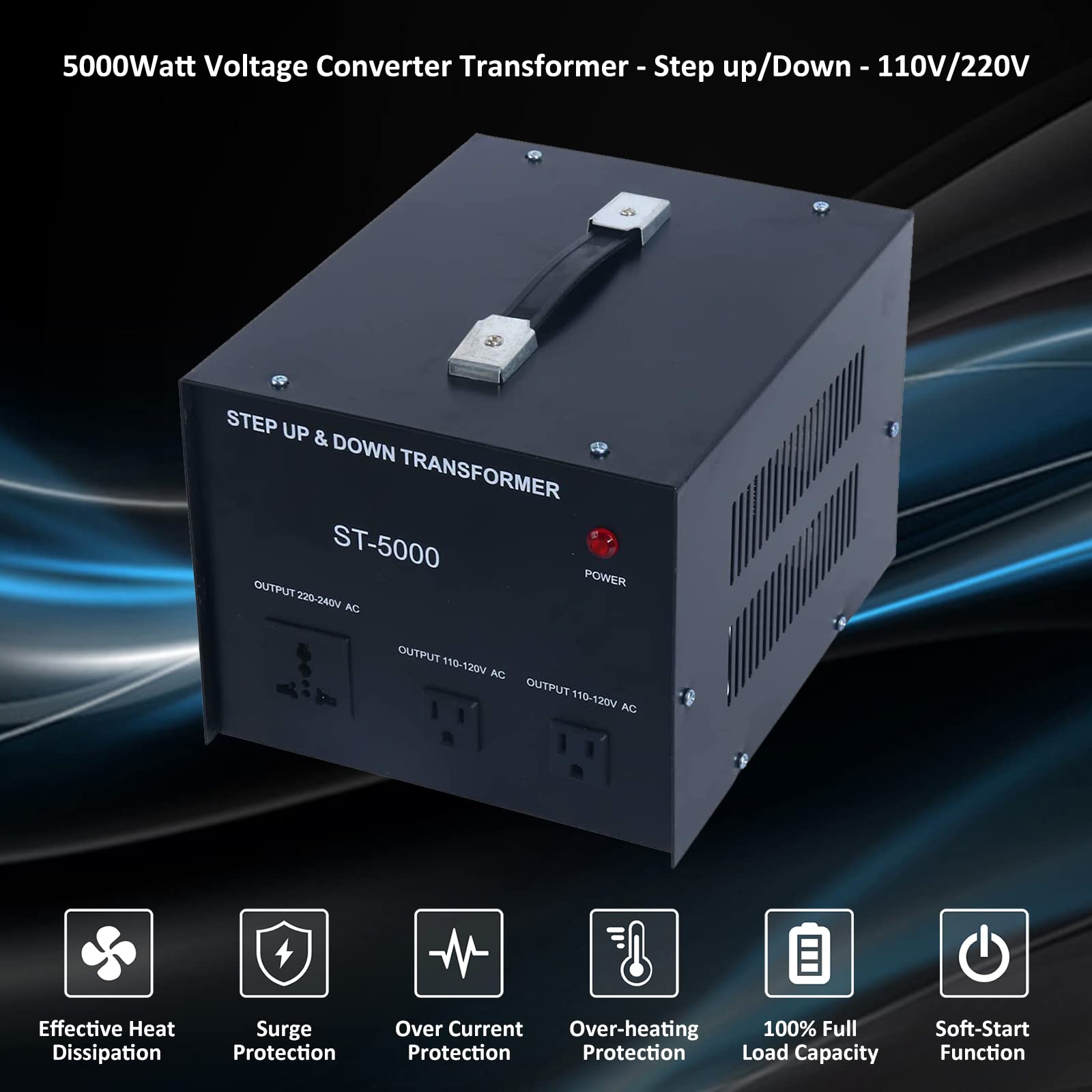 Yaeccc Voltage Converter Transformer, Step Up/Down (220V to 110V, 110V to 220V) - Efficient Power Conversion for International Travel and Home Use (5000W)