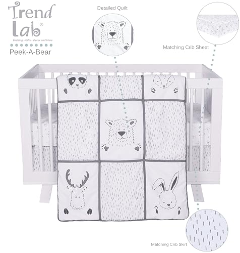 Trend Lab Peek-a-Boo Forest 3 Piece Crib Bedding Set, Gender-Neutral Color Palette, Includes Quilt, Fitted Crib Sheet and Skirt