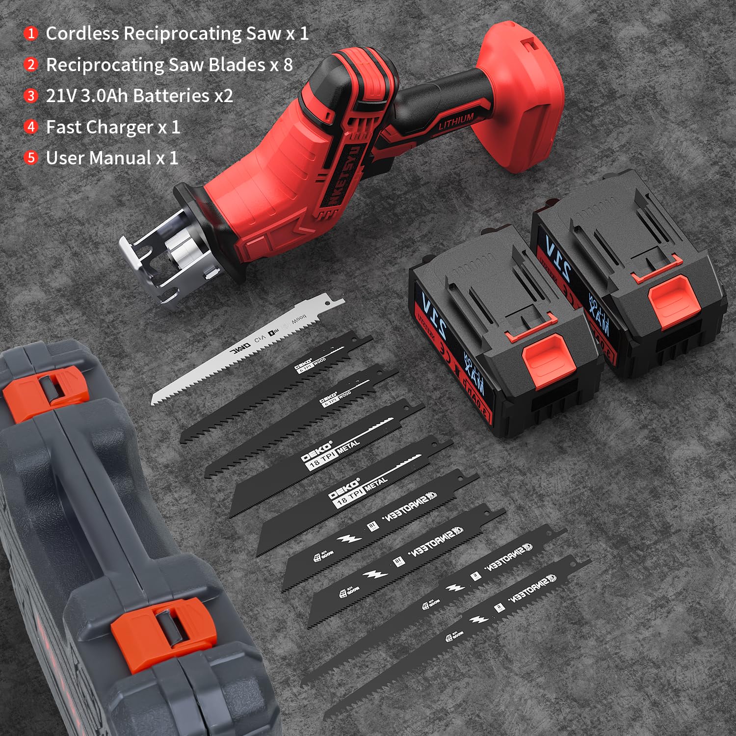 Reciprocating Saw Cordless, Battery Operated Sawzall With 9 Saw Blades For Wood & Metal, Trees, Pvc Cutting, And Fast Charger/Efficient Cutting