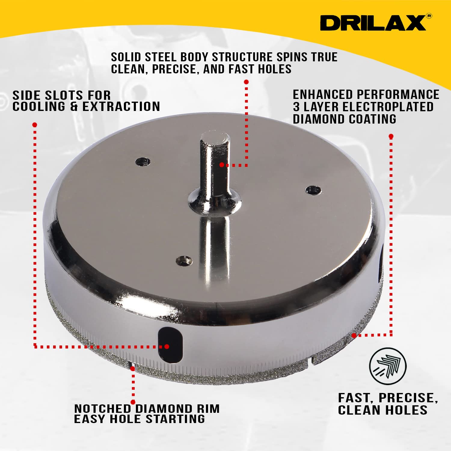 4 1/2 Inch Diamond Hole Saw Drill Bit Quartz Granite Porcelain Ceramic Glass Floor Wall Tiles 4.5 Inch Standard Shank Positioning Template Guide Included