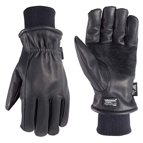 Wells Lamont Men's Black HydraHyde Leather Winter Work Gloves | Water-Resistant | Insulated | Large (1202LK)