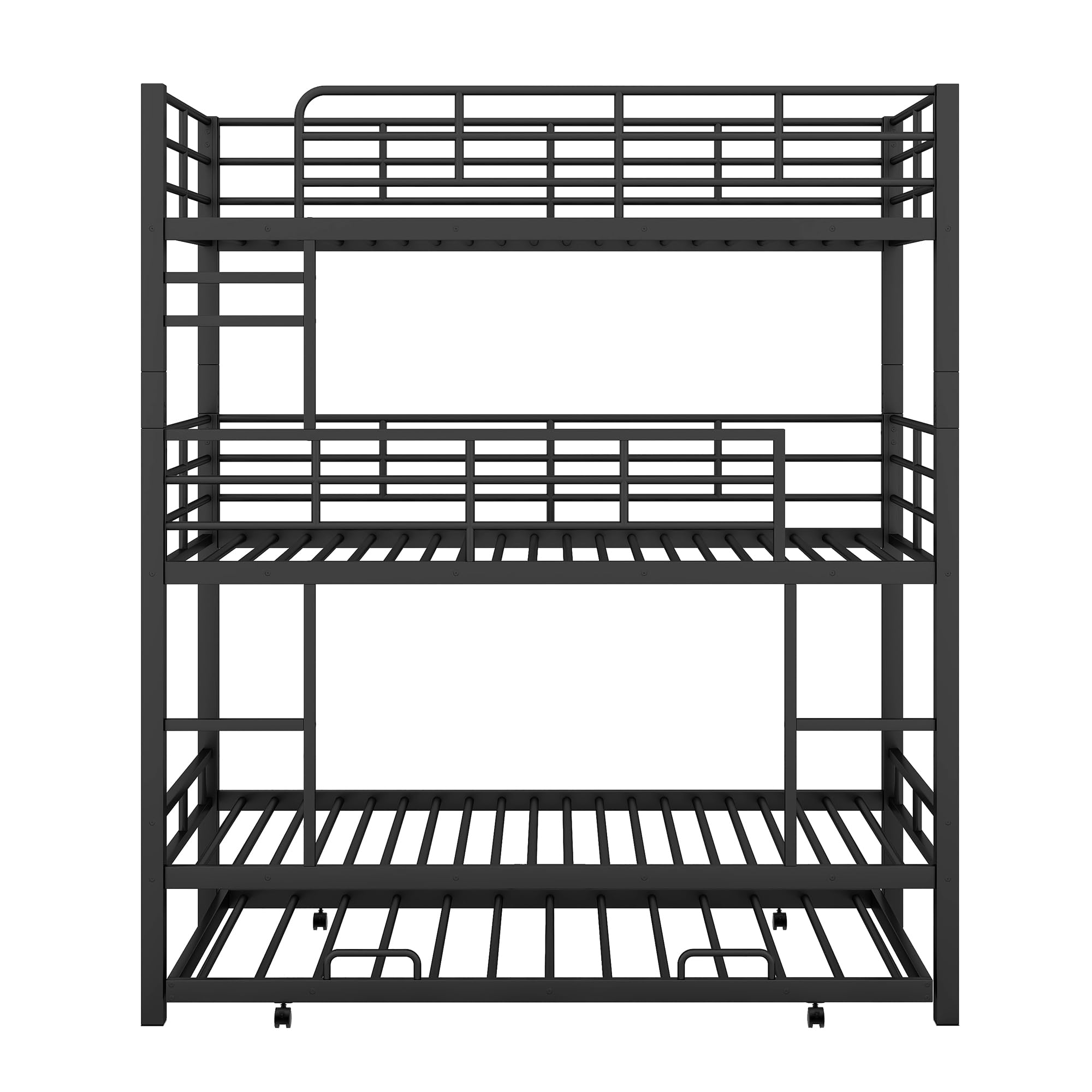 RuiSiSi Triple Twin Metal Bunk Bed with Trundle, 3 Twin Bunk Beds for Kids with Ladder, Can Be Divided Into 2 Beds, Heavy Duty Frame(Black)